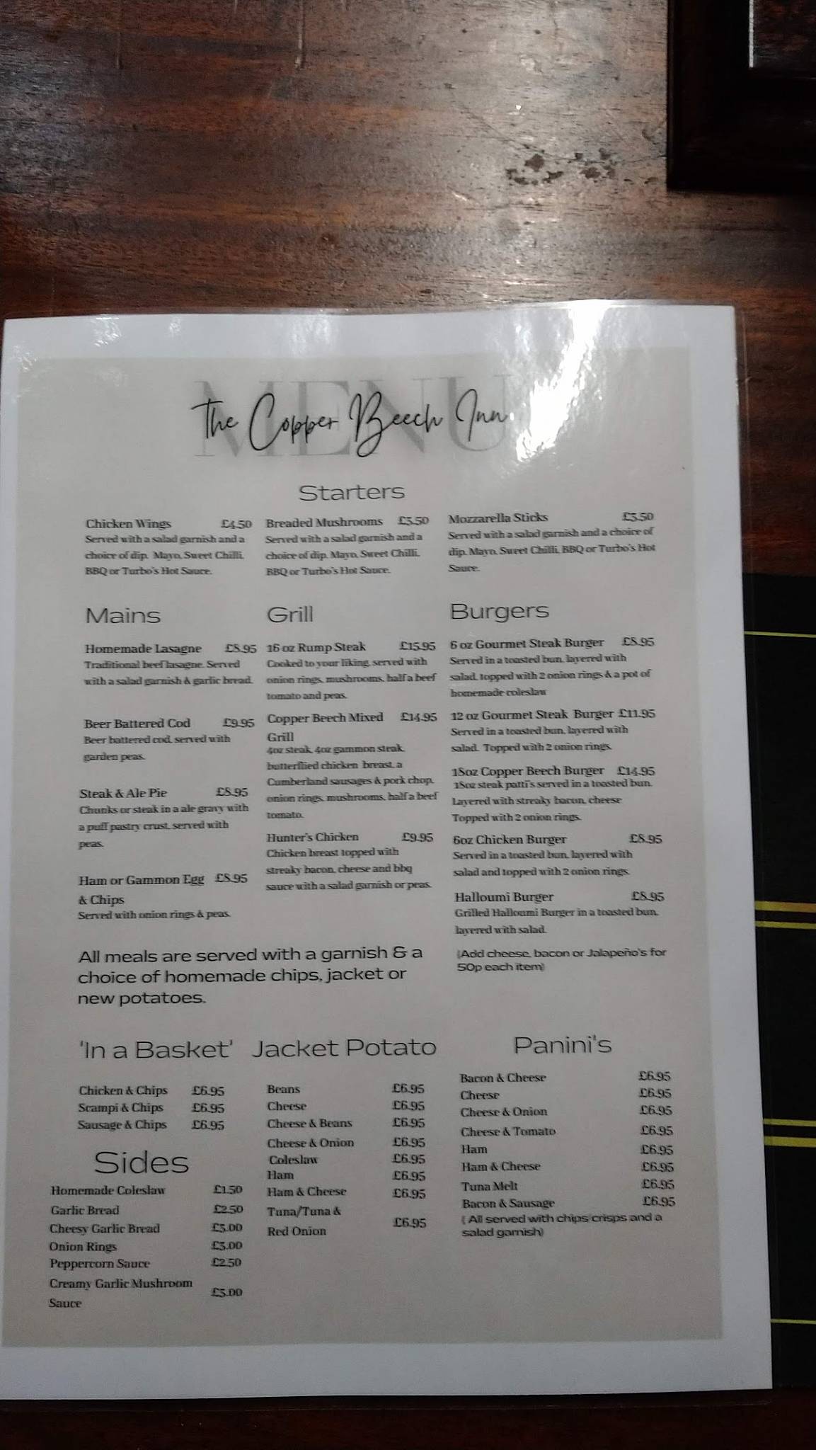 Menu at Copper Beech Inn pub & bar, Abercraf