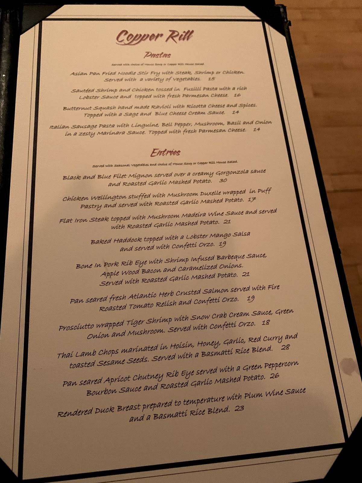 Menu at Copper Rill Restaurant, Idaho Falls
