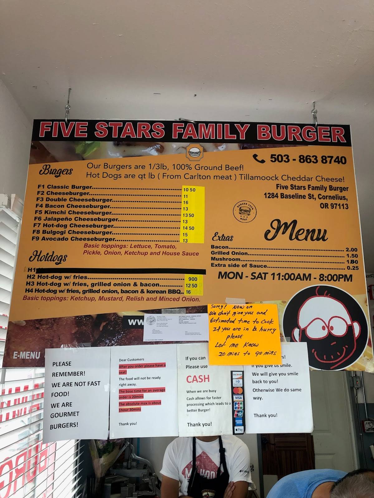 Menu at Five Stars Family Burger restaurant, Cornelius, E Baseline St