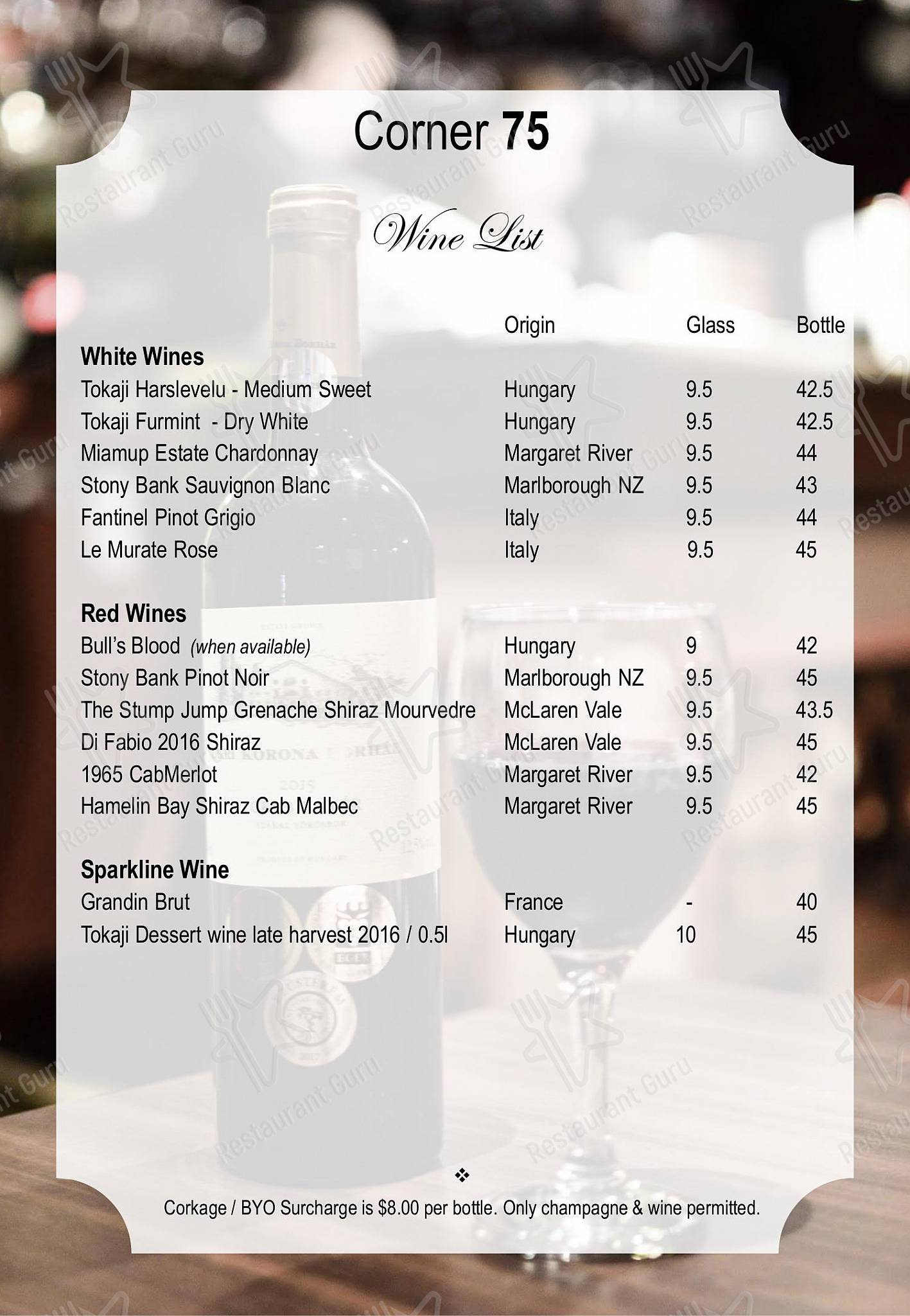 Menu at Corner 75 Hungarian Restaurant, Randwick