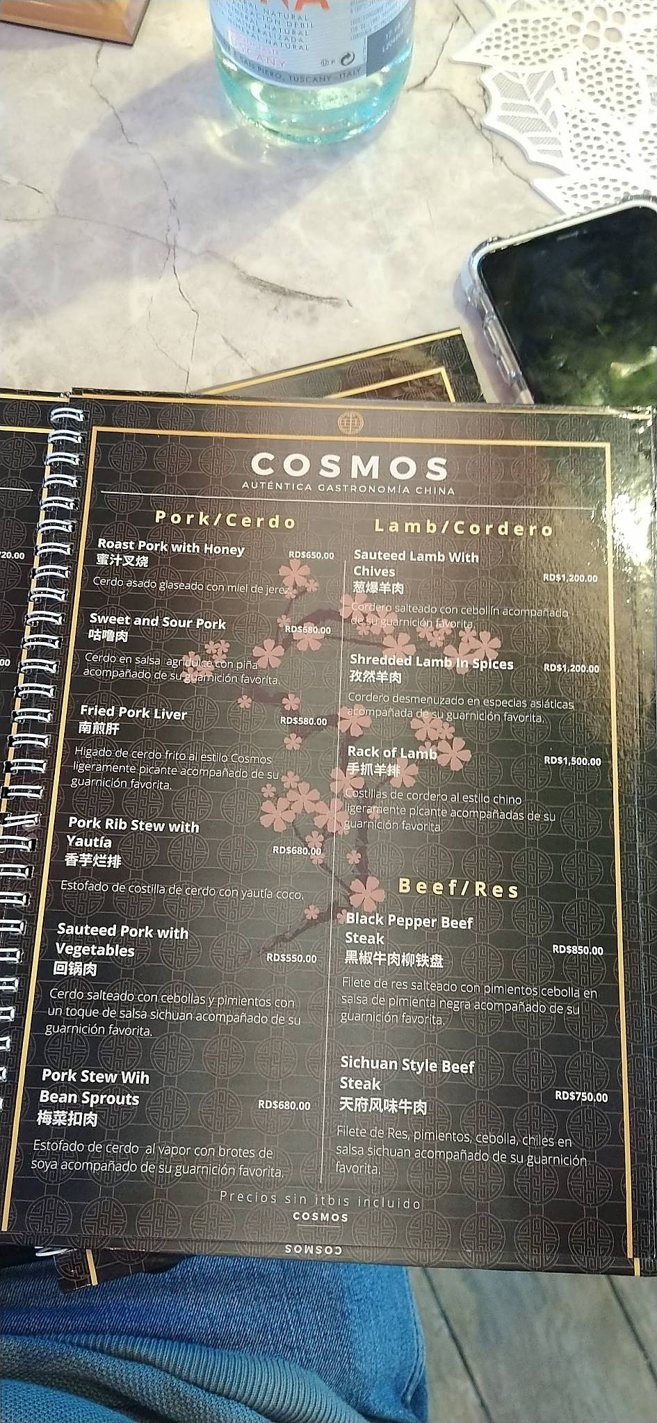 Menu at Cosmos Restaurante, Santo Domingo