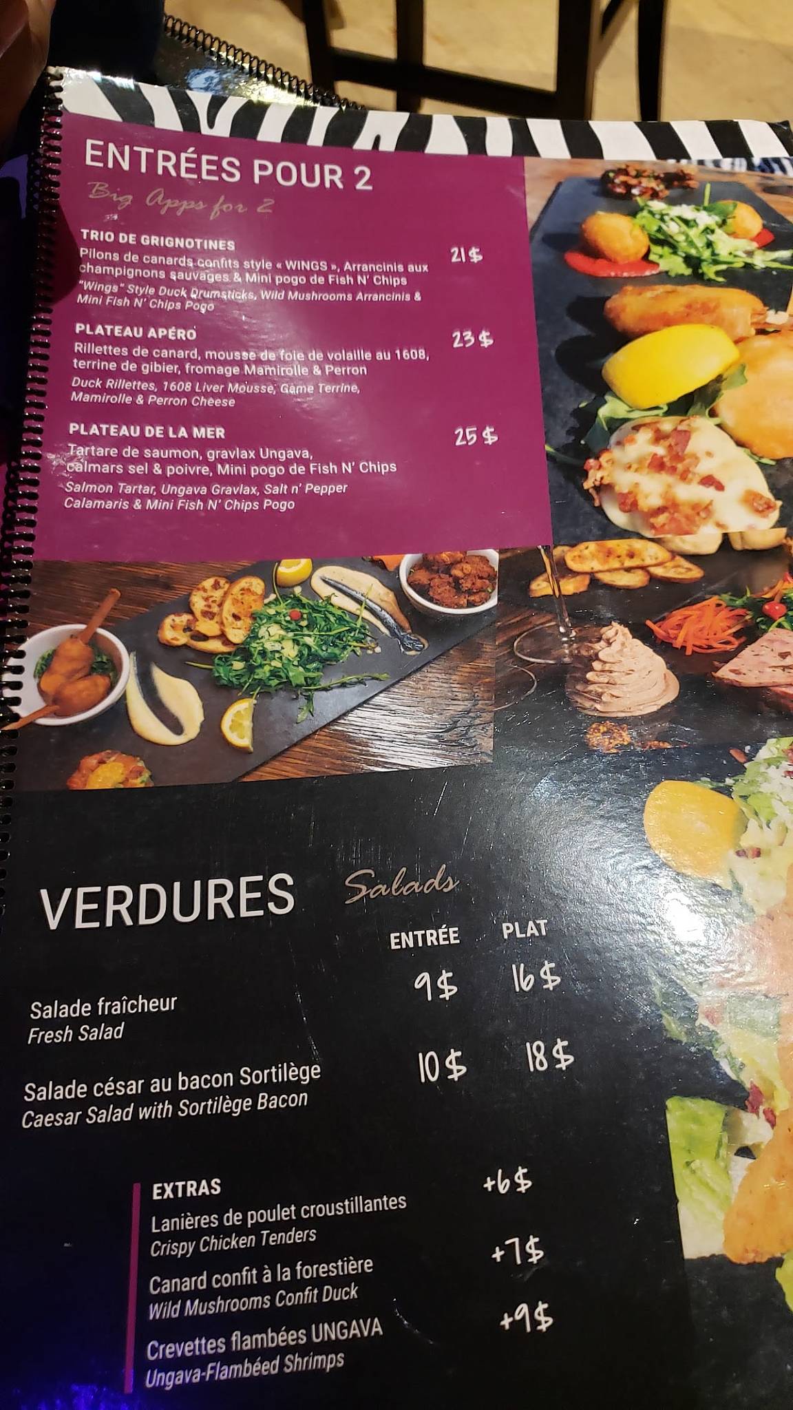 Menu au Côtes-à-Côtes BBQ, Québec