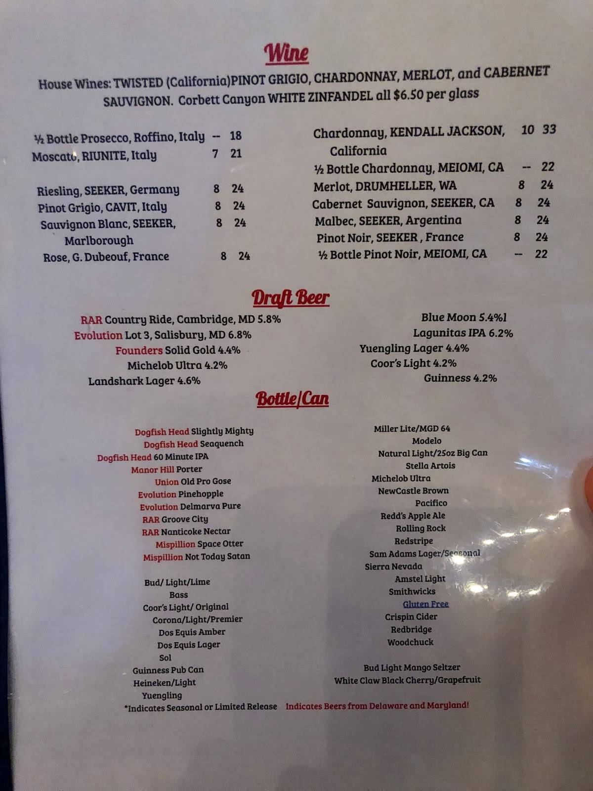 Menu at Cottage Cafe, Bethany Beach