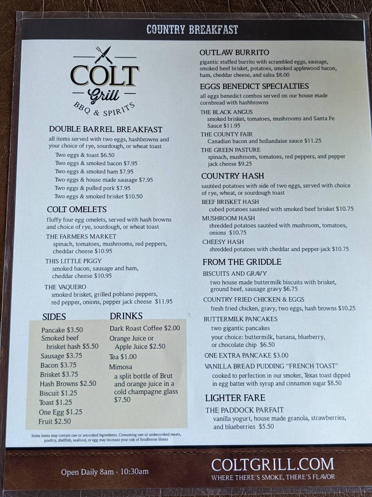 Menu at COLT Grill Cottonwood pub & bar, Cottonwood