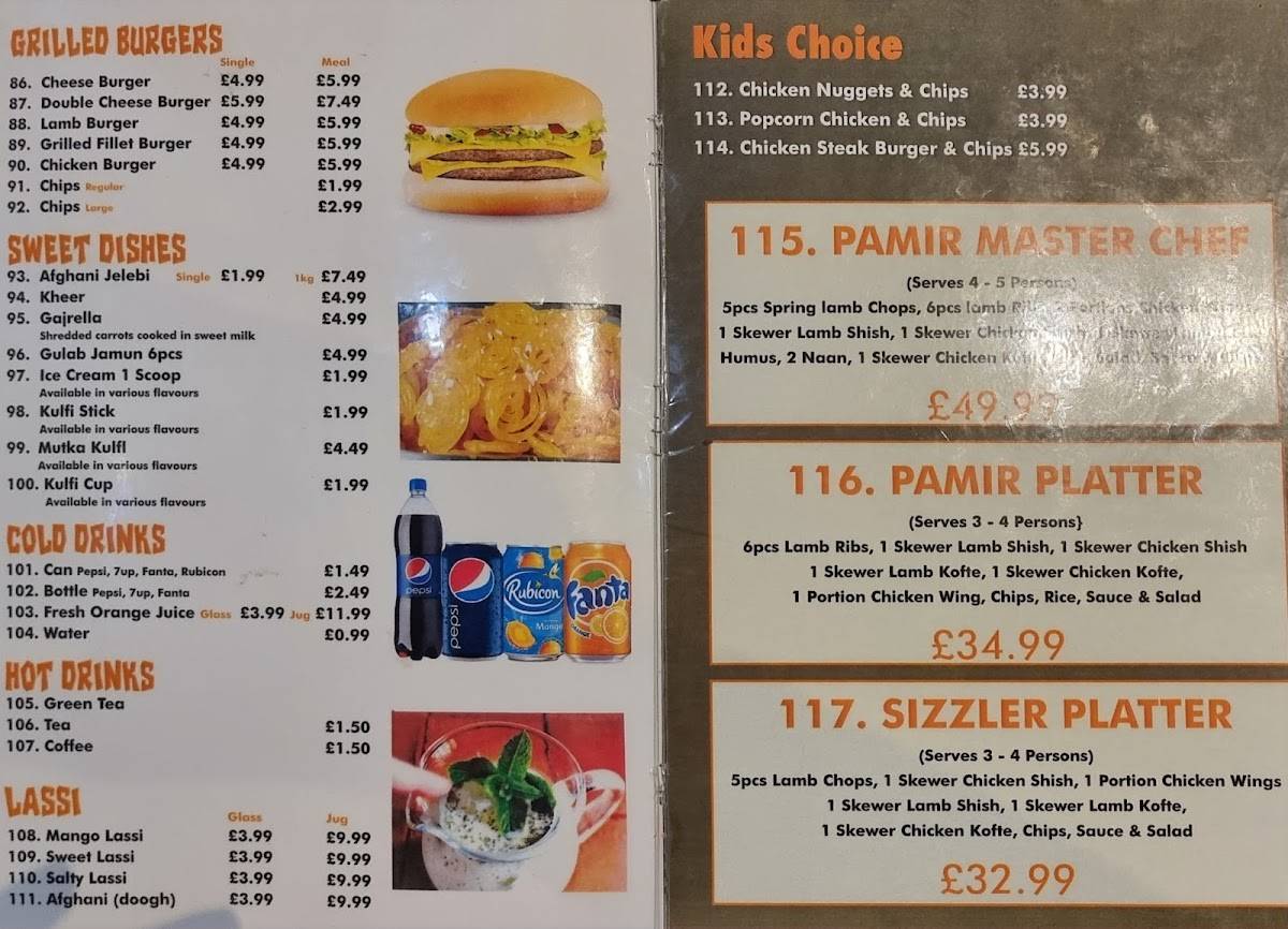 Menu at Pamir Restaurant, Coventry