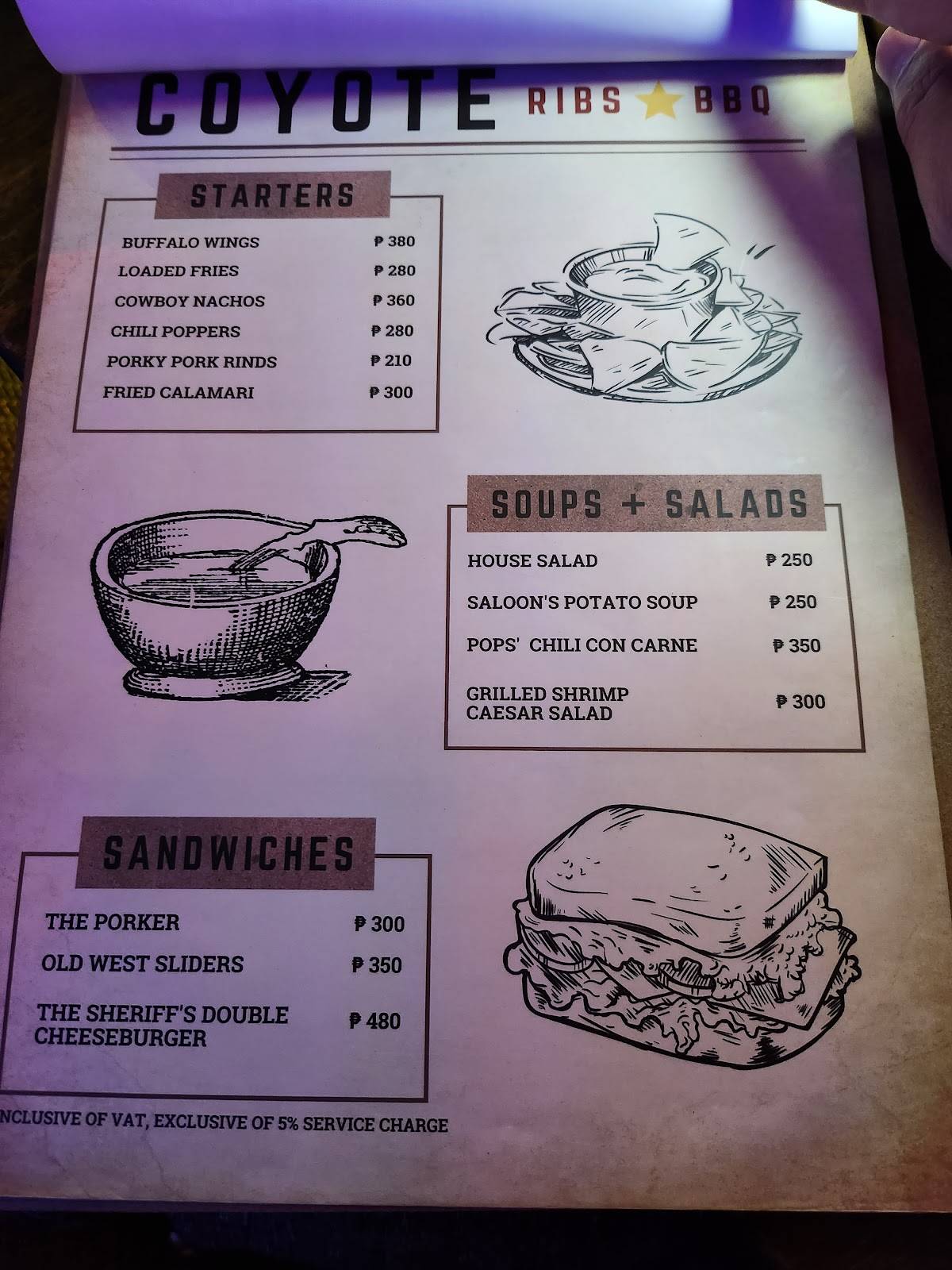 Menu at Coyote Ribs & Bbq, Makati