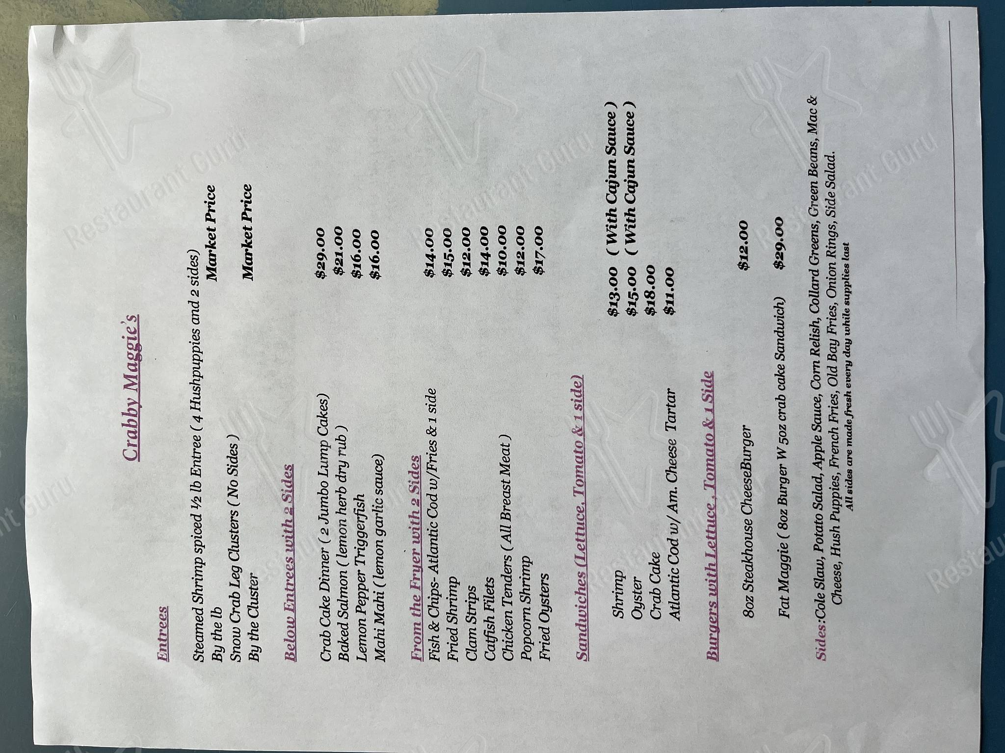 Menu at Crabby Maggie's Seafood Restaurant, Strasburg