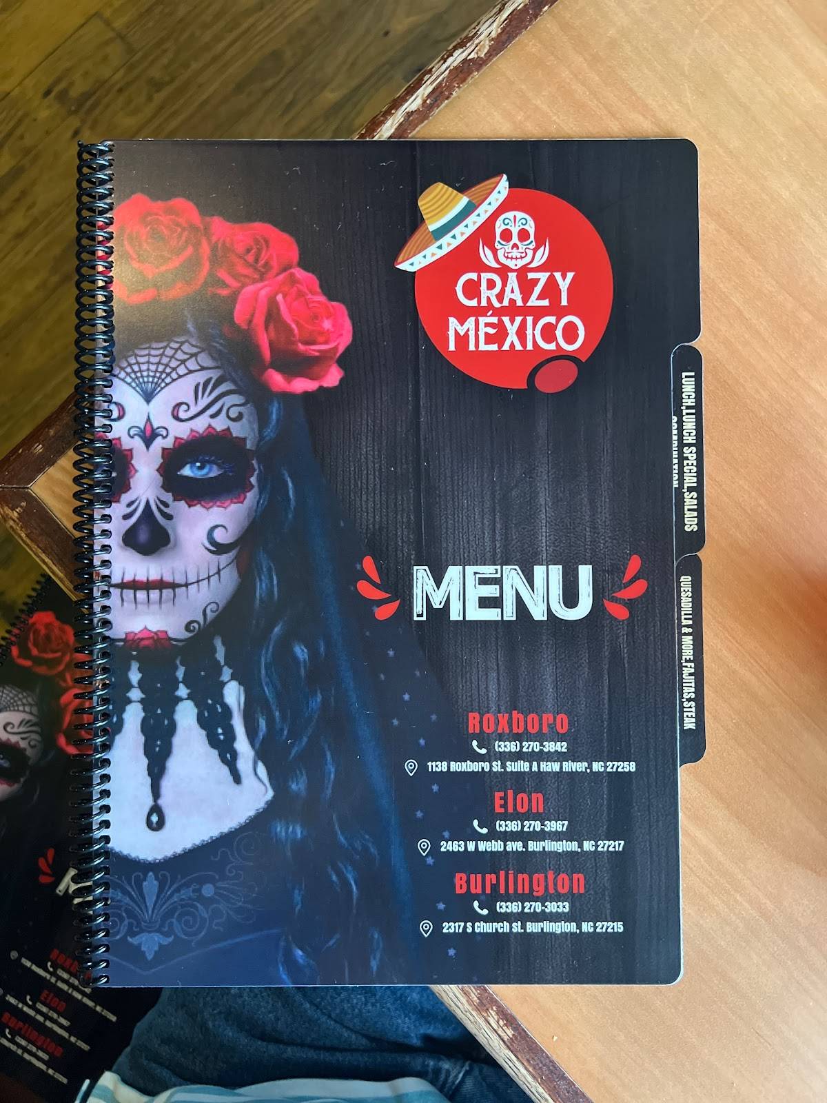 Menu at Crazy Mexico #2 Glen Raven restaurant, Burlington, W Webb Ave