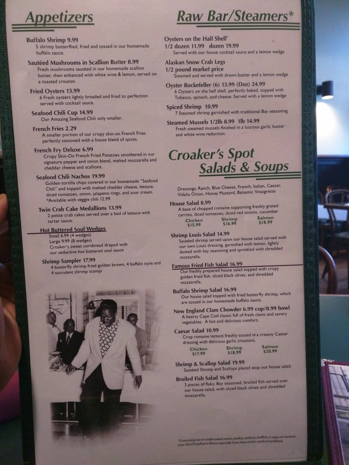 Menu at Croaker's Spot Richmond restaurant, Richmond, Hull St
