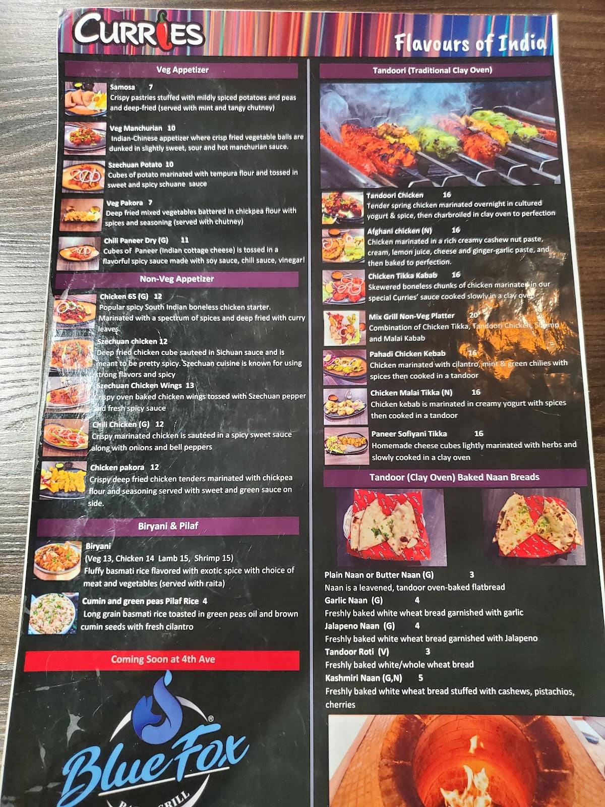 Menu at Curries Indian Cuisine and Bar, Yuma
