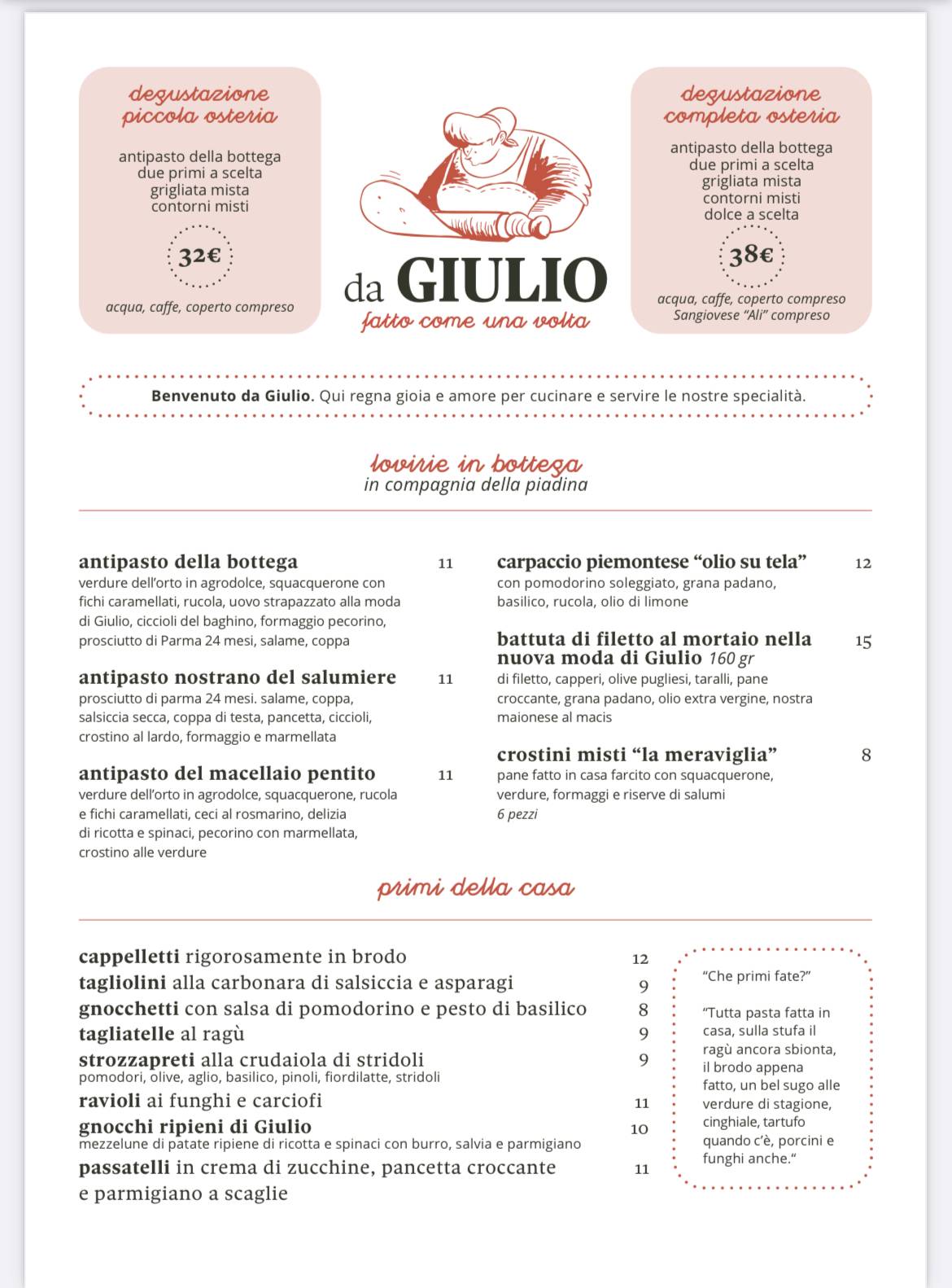 Speisekarte von Da Giulio Osteria BBQ, Ventoso