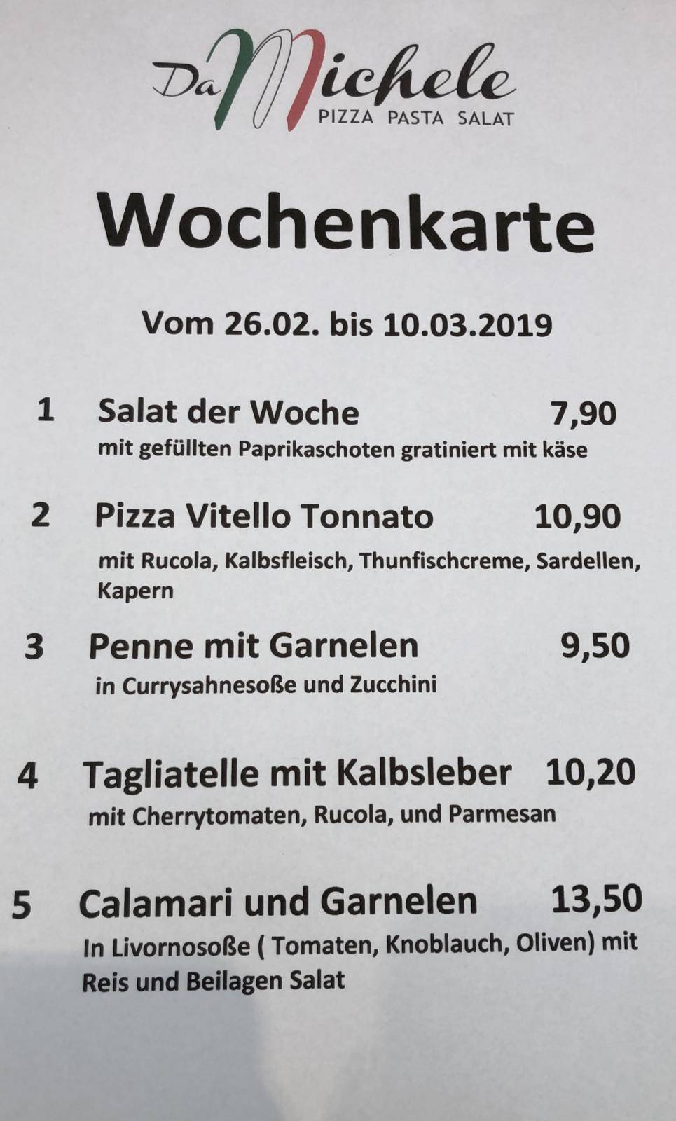 Speisekarte von Da Michele pizza, Alfter