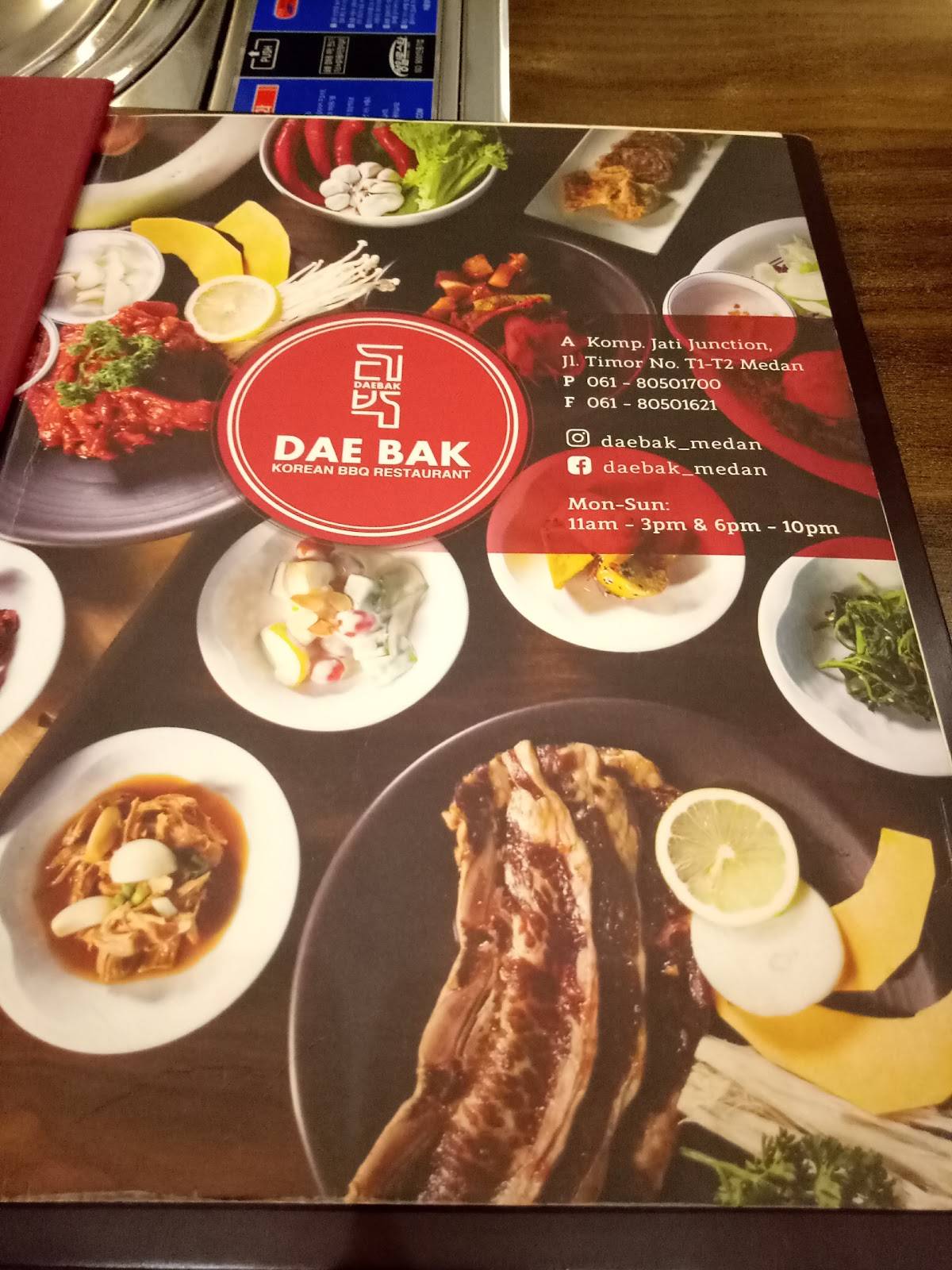 Menu at DaeBak Korean BBQ Restaurant, Medan