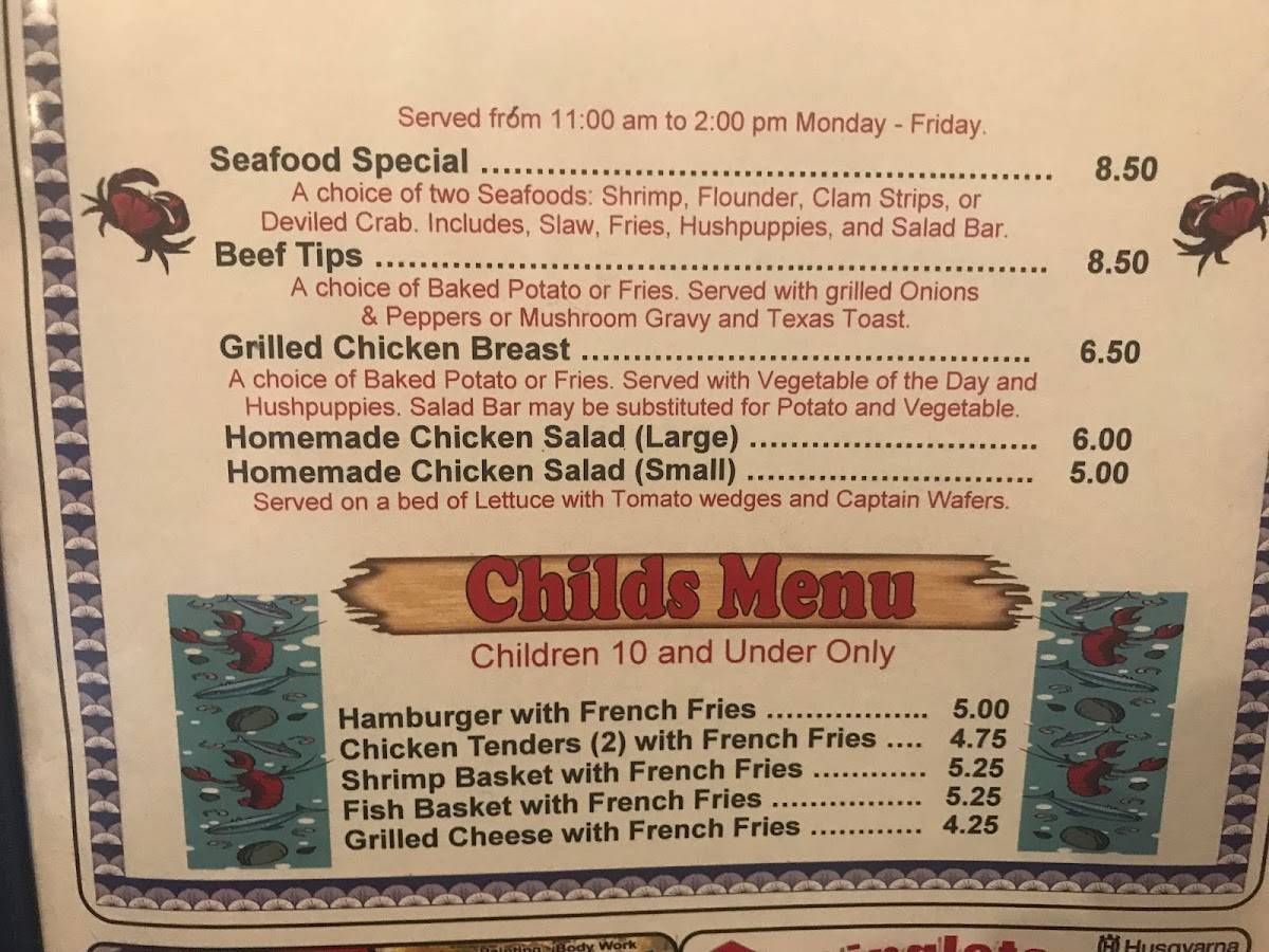 Menu at Dale's Seafood restaurant, Tabor City