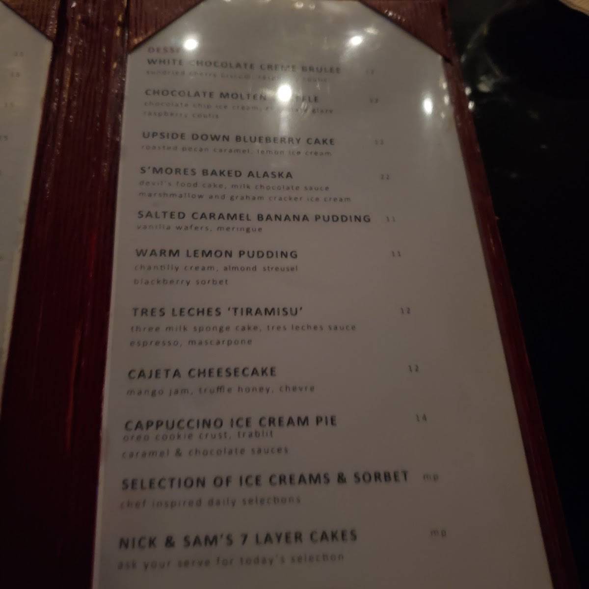 Menu at Nick & Sam's steakhouse, Dallas, Maple Ave