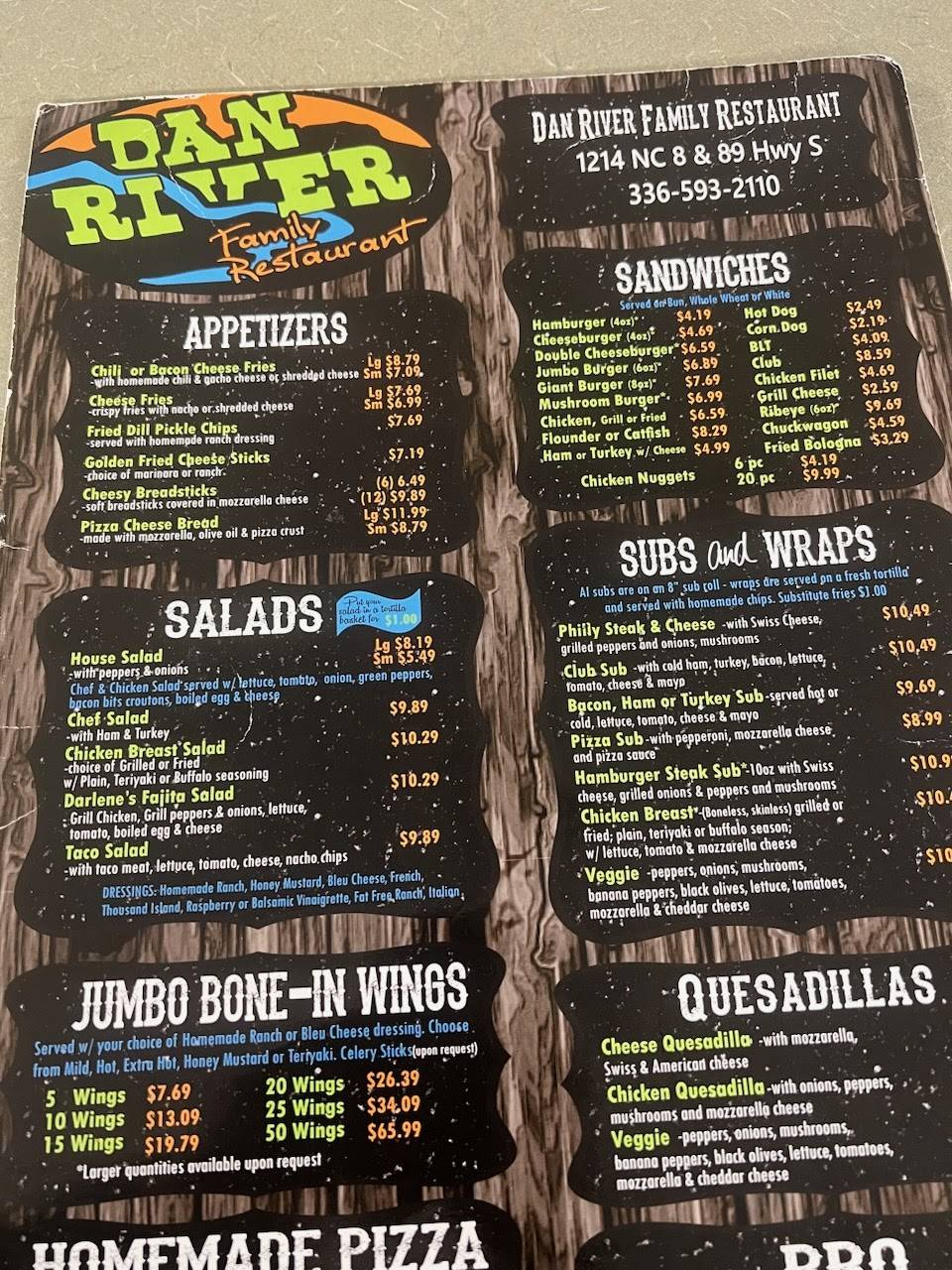 Menu at Dan River Family Restaurant, Danbury, NC 8 & 89 Hwy South
