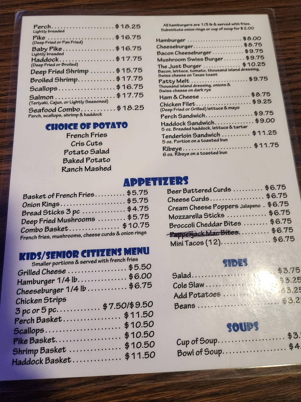 Menu at Just Stop In pub & bar, De Pere