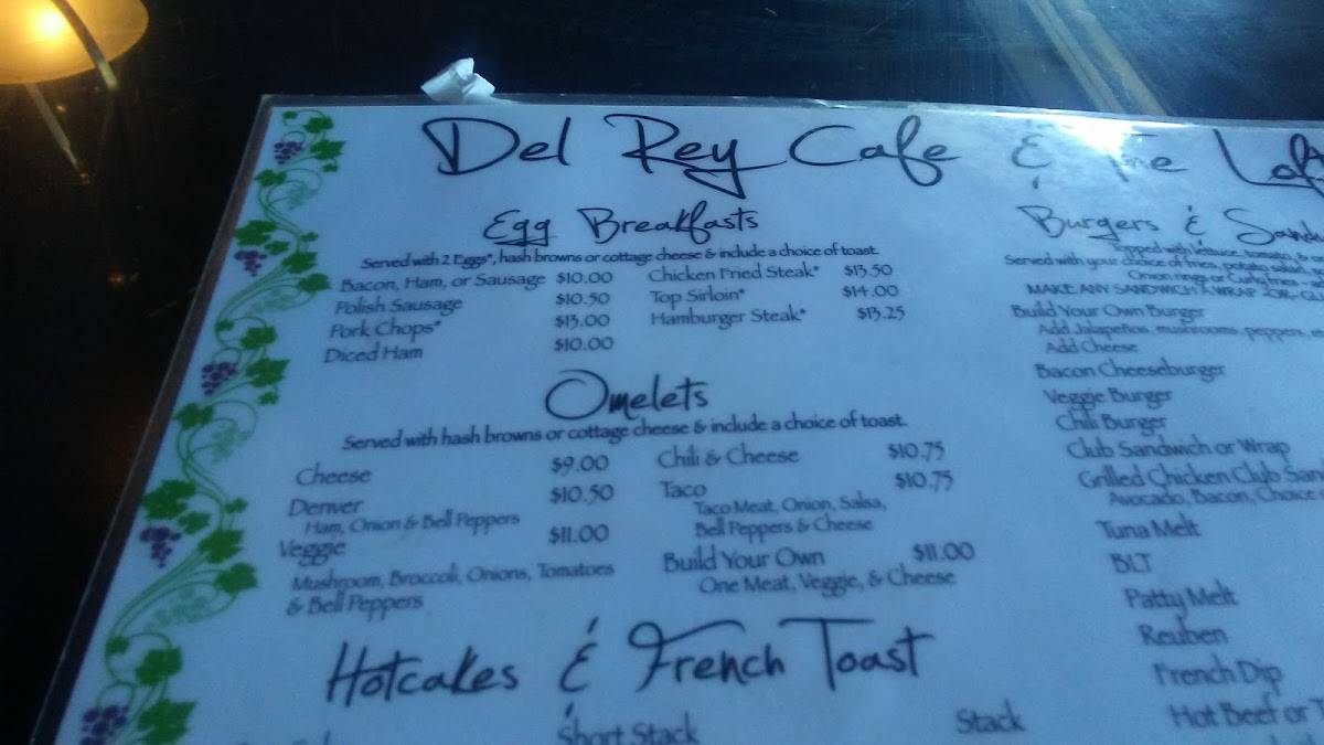 Menu at Del Rey Cafe and the Loft, Roseburg North