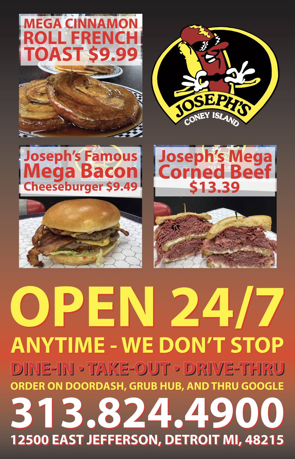 Menu at Joseph's Coney Island restaurant, Detroit