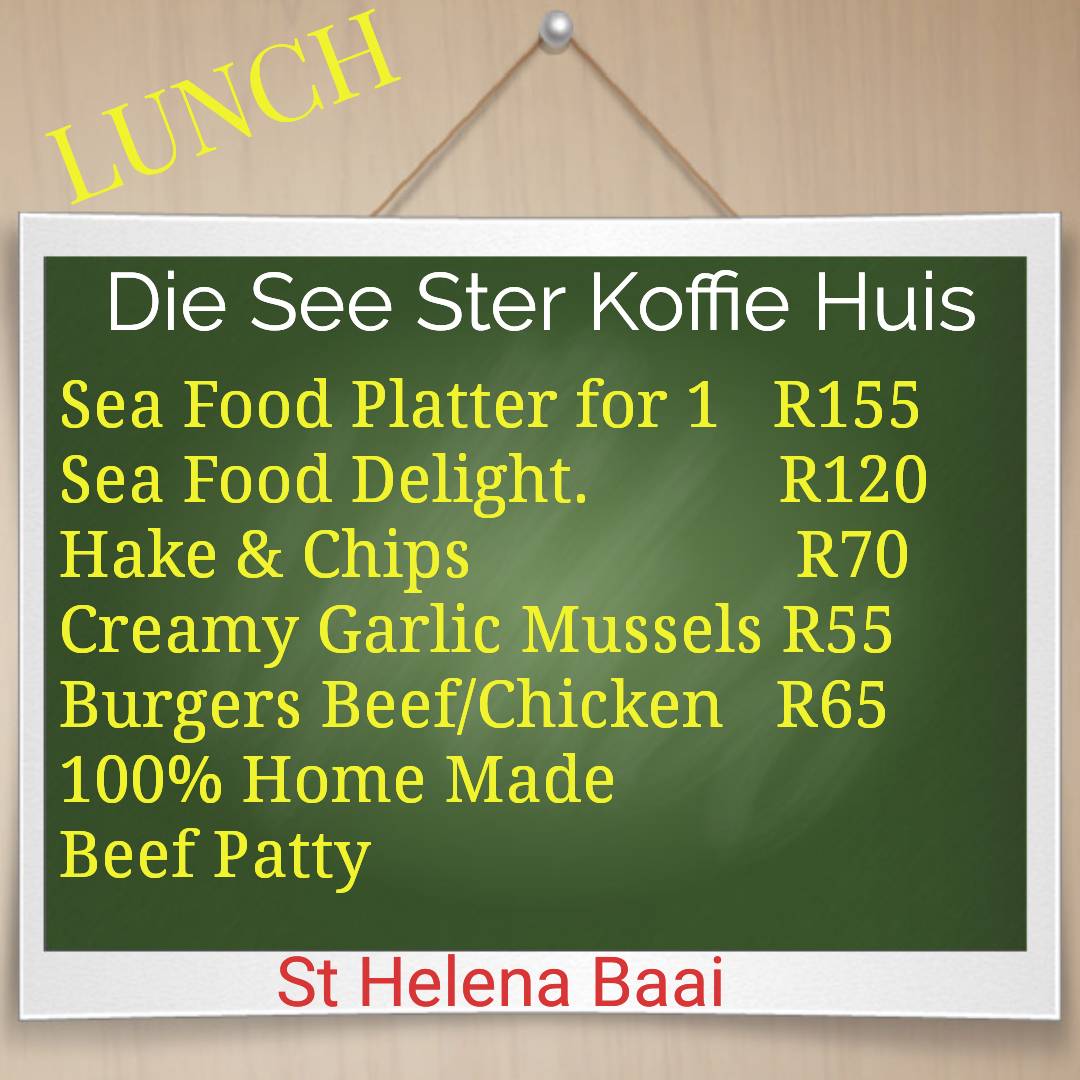 Menu at Die See Ster Kombuis restaurant, Saint Helena Bay