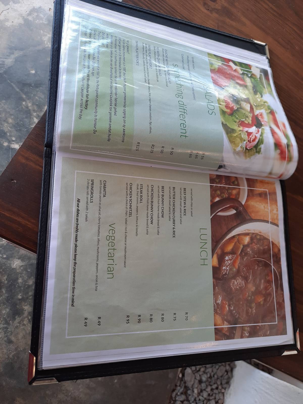 Menu at Die See Ster Kombuis restaurant, Saint Helena Bay