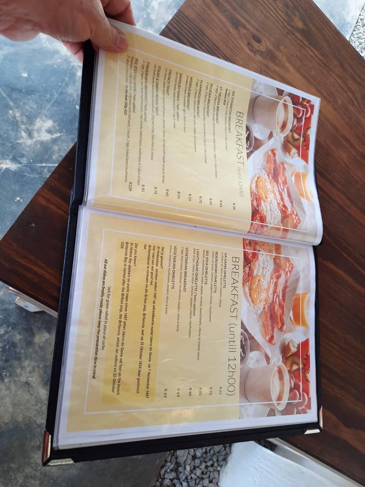 Menu at Die See Ster Kombuis restaurant, Saint Helena Bay