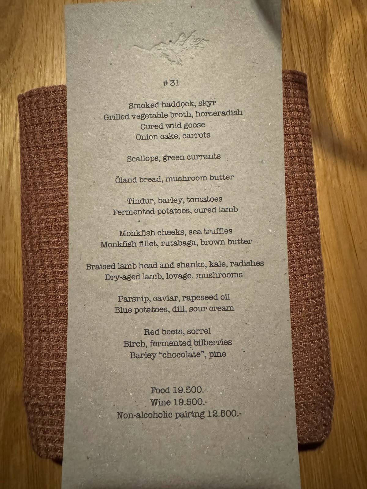 Menu at Dill Restaurant, Reykjavík, Laugavegur 59