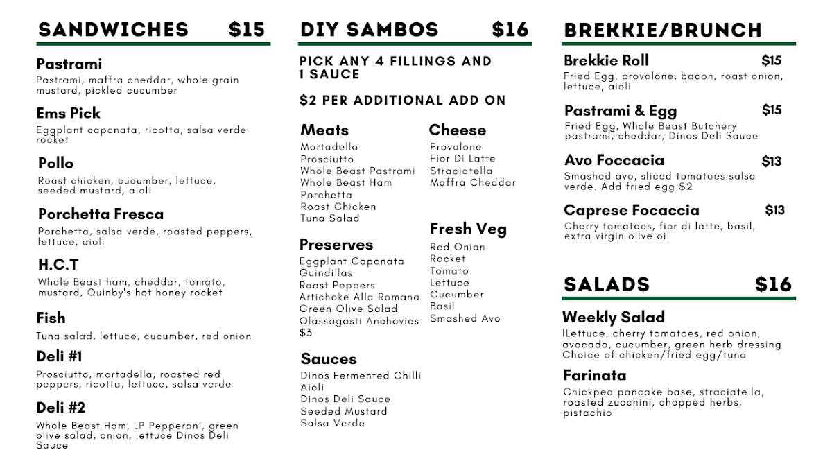 Menu at Dino’s Five Dock cafe, Five Dock