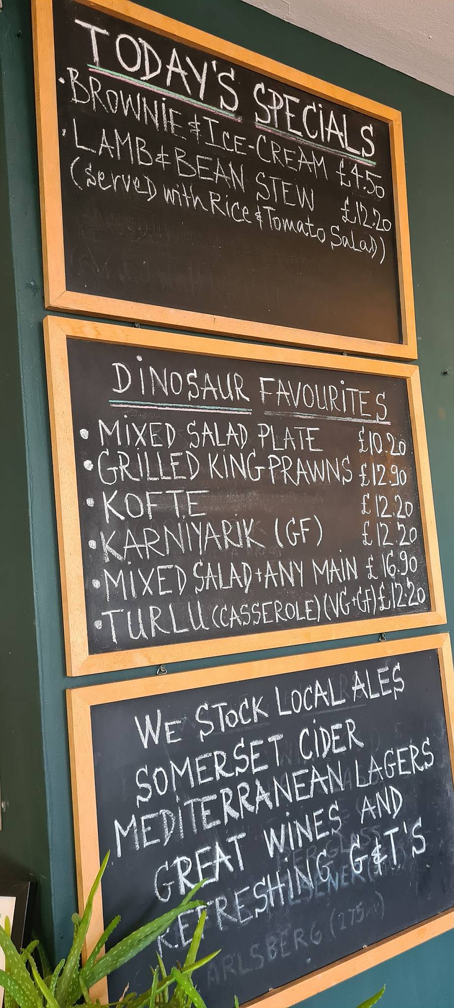 Menu at Dinosaur Cafe, Exeter