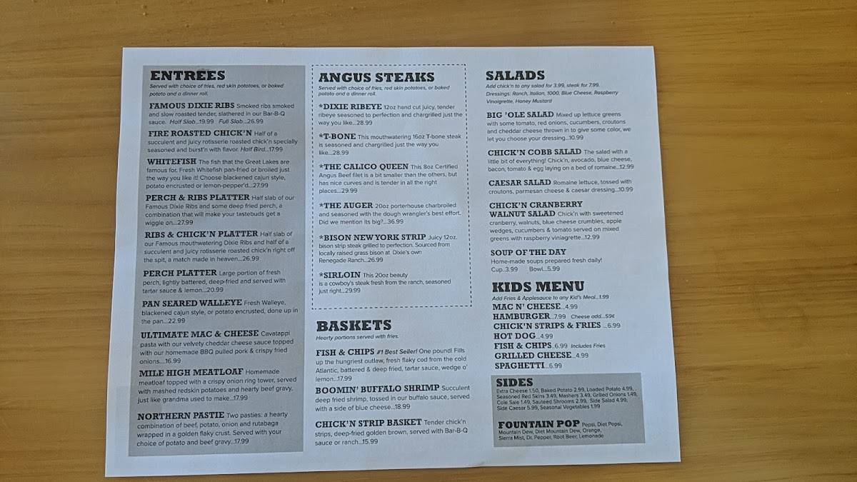 Menu at Dixie Saloon pub & bar, Mackinaw City, 401 E Central Ave