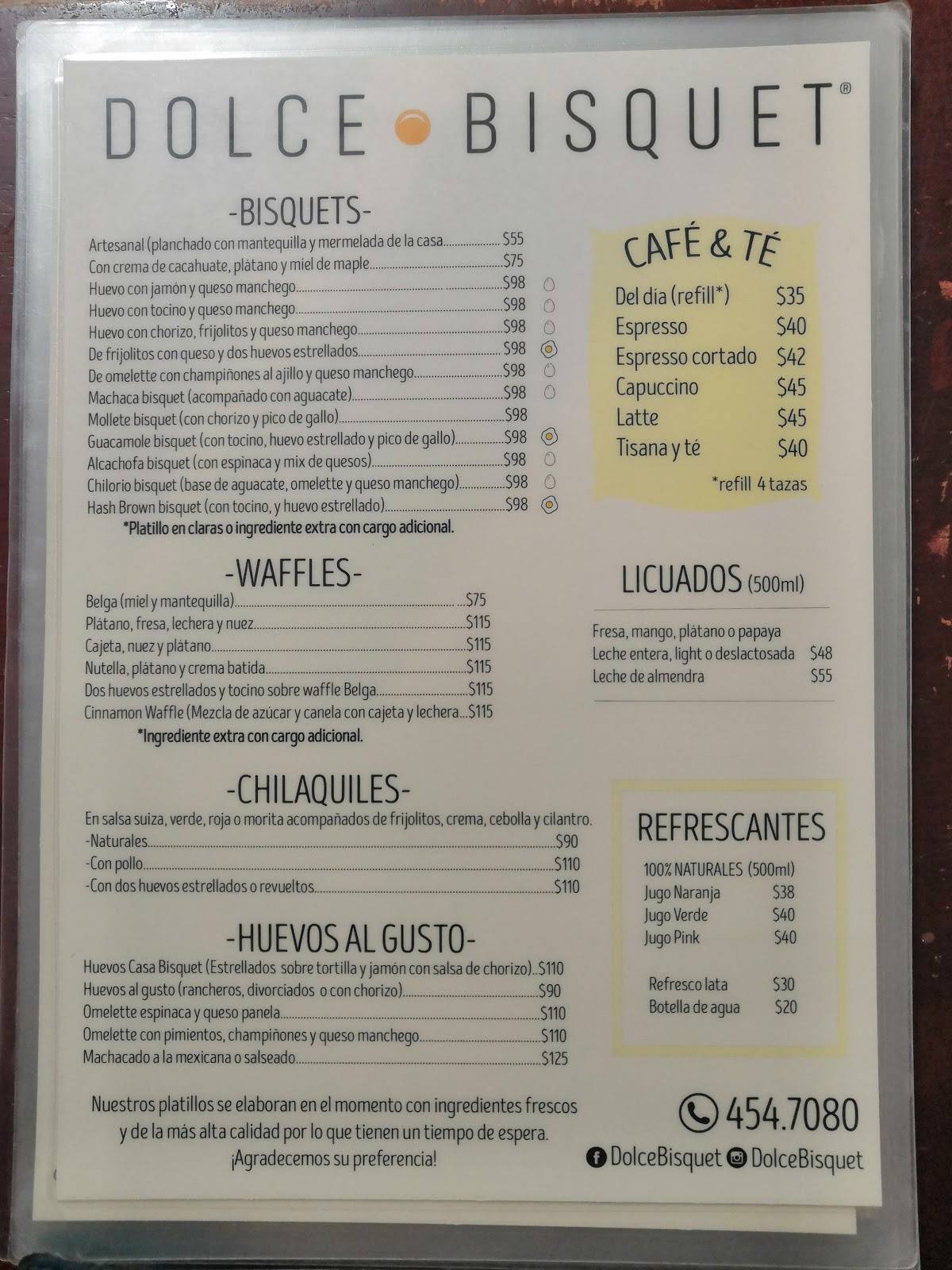 Carta del restaurante Dolce Bisquet, Saltillo, De Las Rosas 140