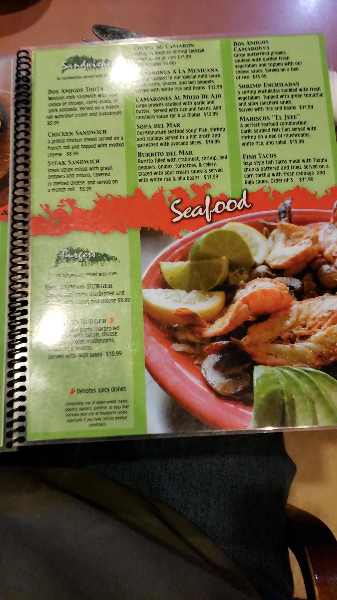 Menu at Dos Amigos restaurant, Winnemucca