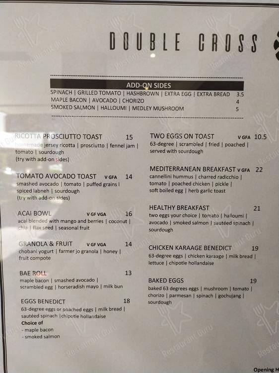 Menu at Double Cross Dining Room cafe, Crows Nest