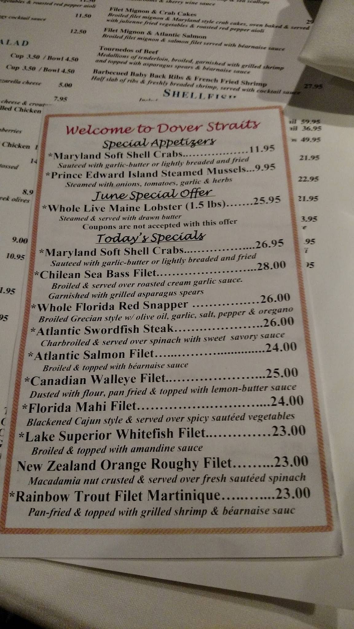 Menu at Dover Straits restaurant, Mundelein, 890 US-45