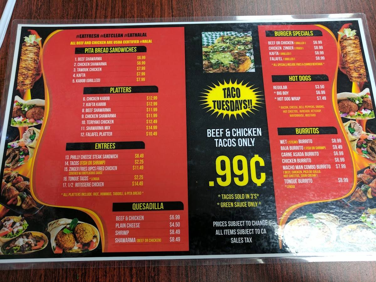 Menu at Fatima's Grill restaurant, Downey, Firestone Blvd