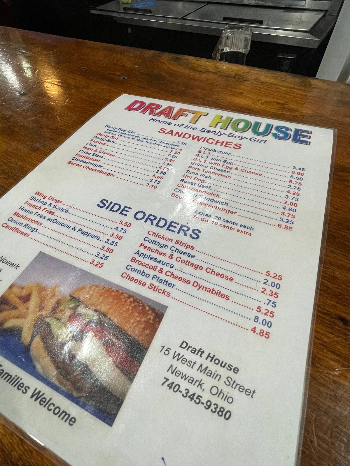 Menu at Draft House restaurant, Newark