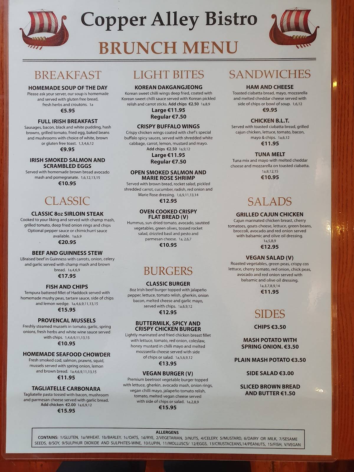 Menu at Copper Alley Bistro restaurant, Dublin
