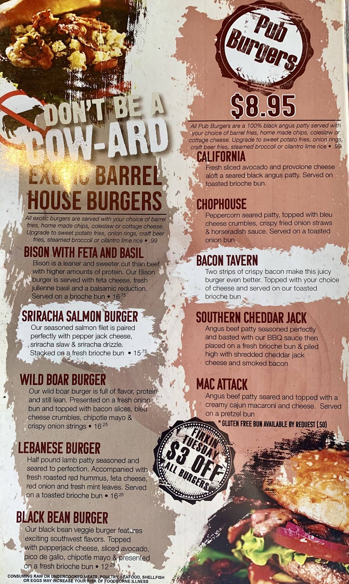 Menu at Barrel House, Dubuque
