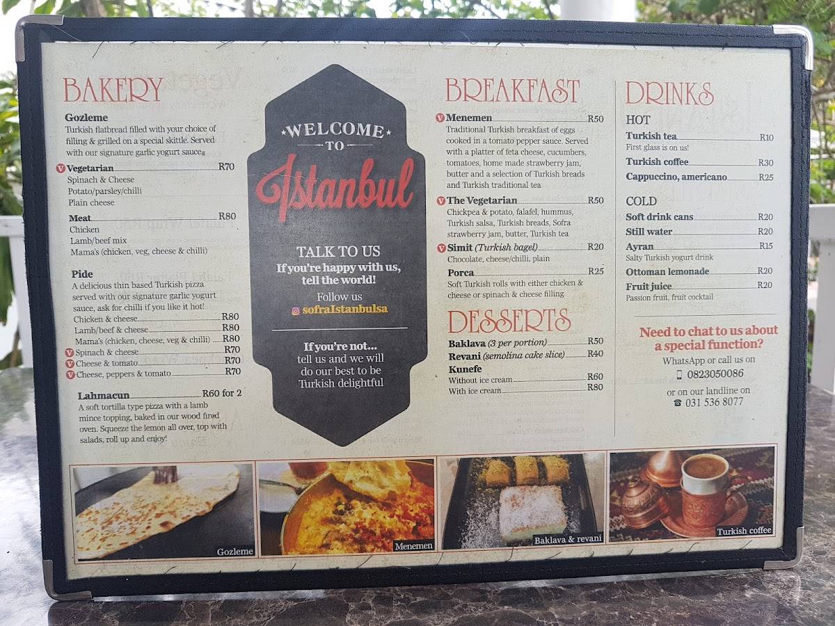 Menu at Sofra Istanbul Florida restaurant, Durban, 245 Florida Rd