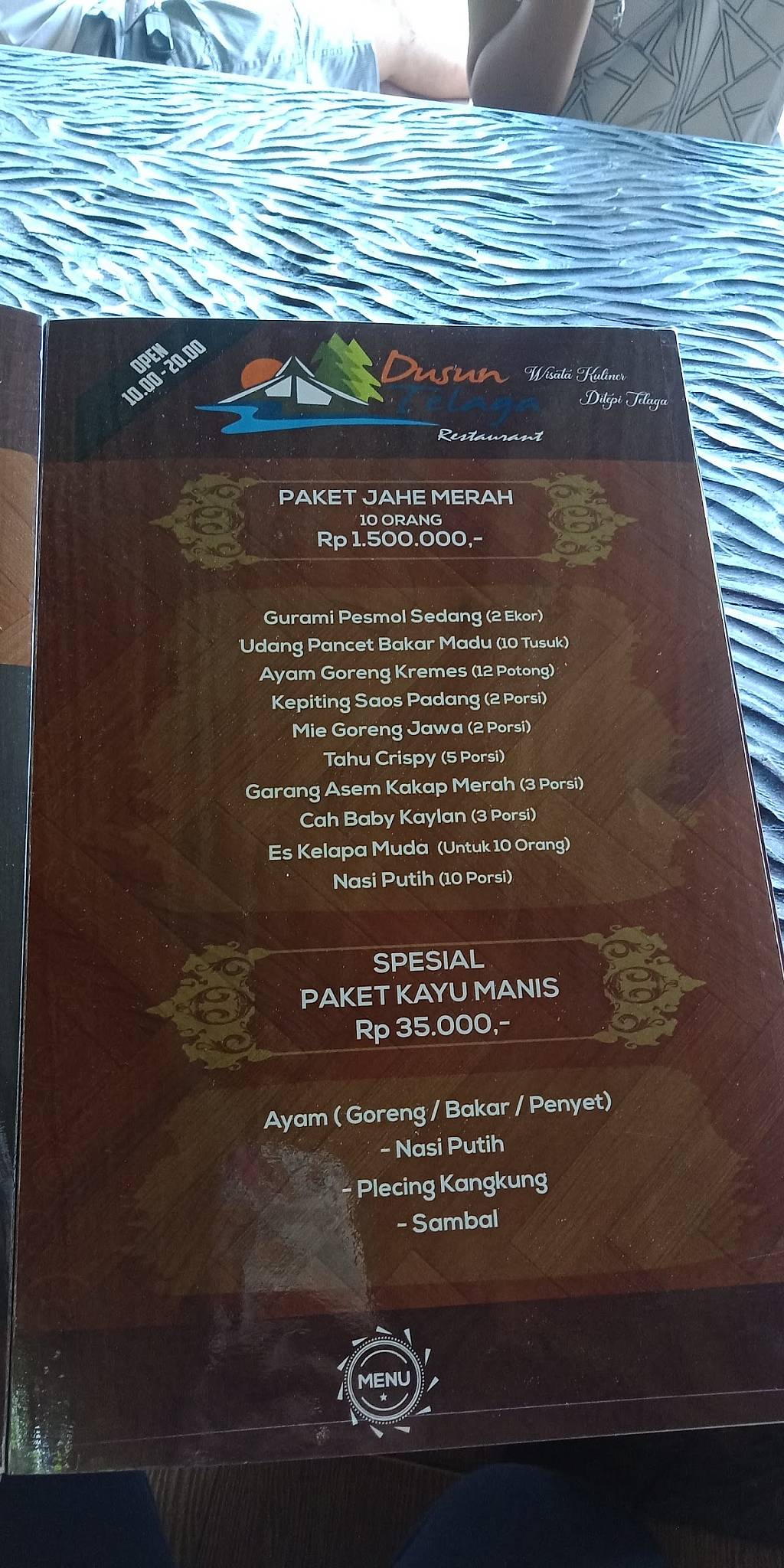Menu at Dusun Telaga Boutique Villa Resort restaurant, Kepuharjo