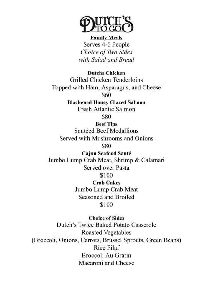 Menu at Dutch's Daughter steakhouse, Frederick, 581 Himes Ave