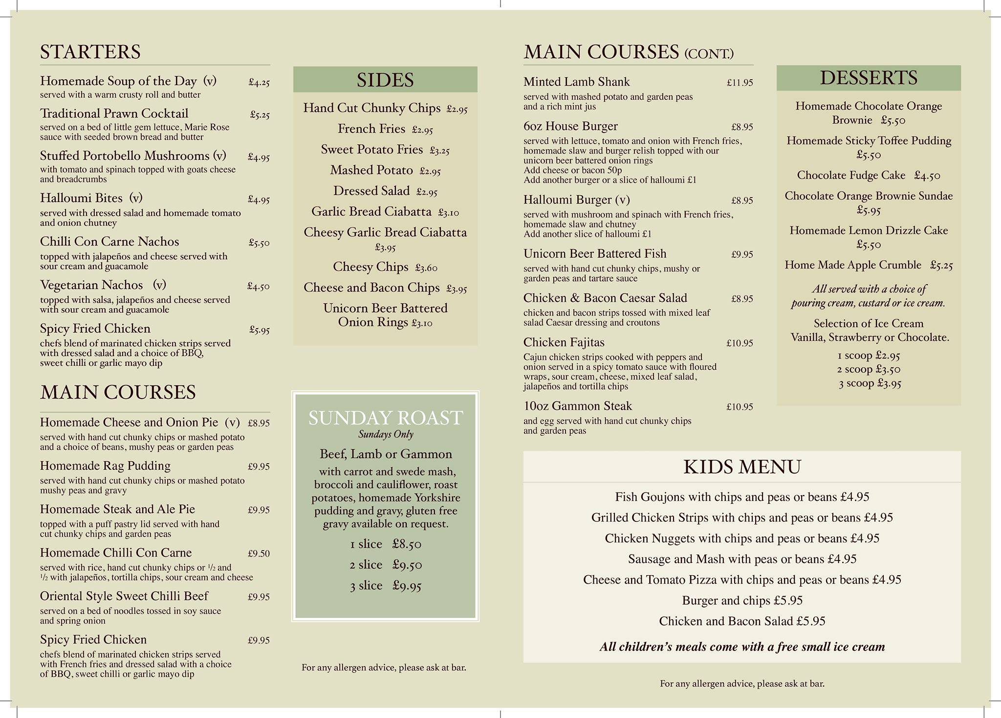 Menu at Dysarts Arms, Mossley pub & bar, Ashton-under-Lyne