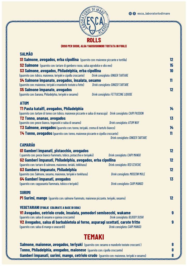 Menu da ESCA Laboratorio di Mare Torino ristorante, Torino