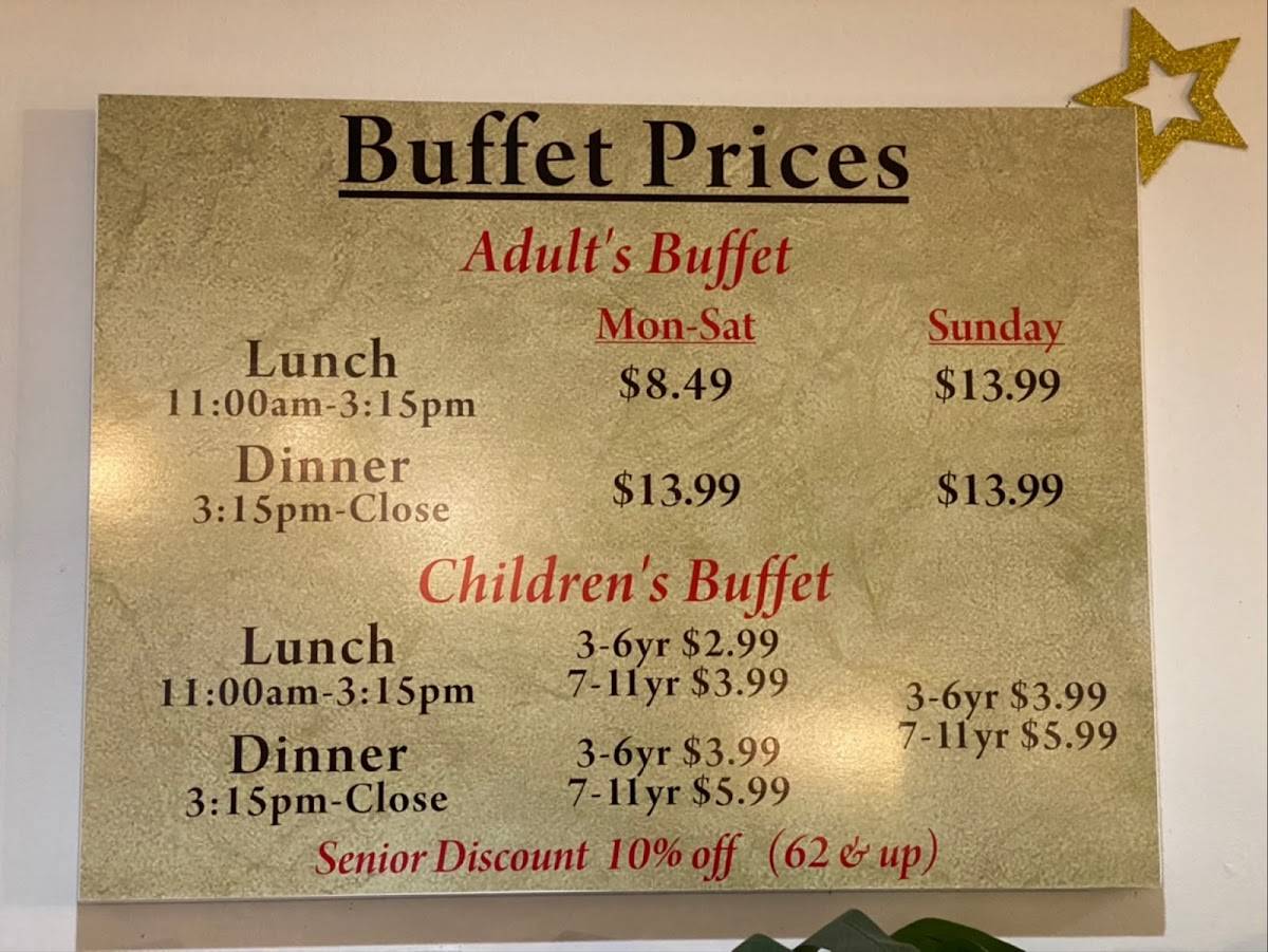 Menu at East Star Chinese Buffet restaurant, Terre Haute