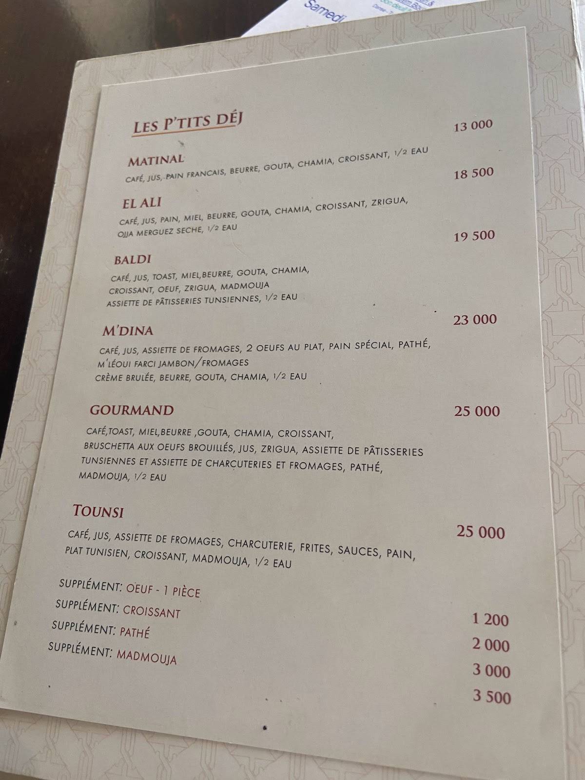 Menu at El Ali Restaurant & Cafe, Tunis