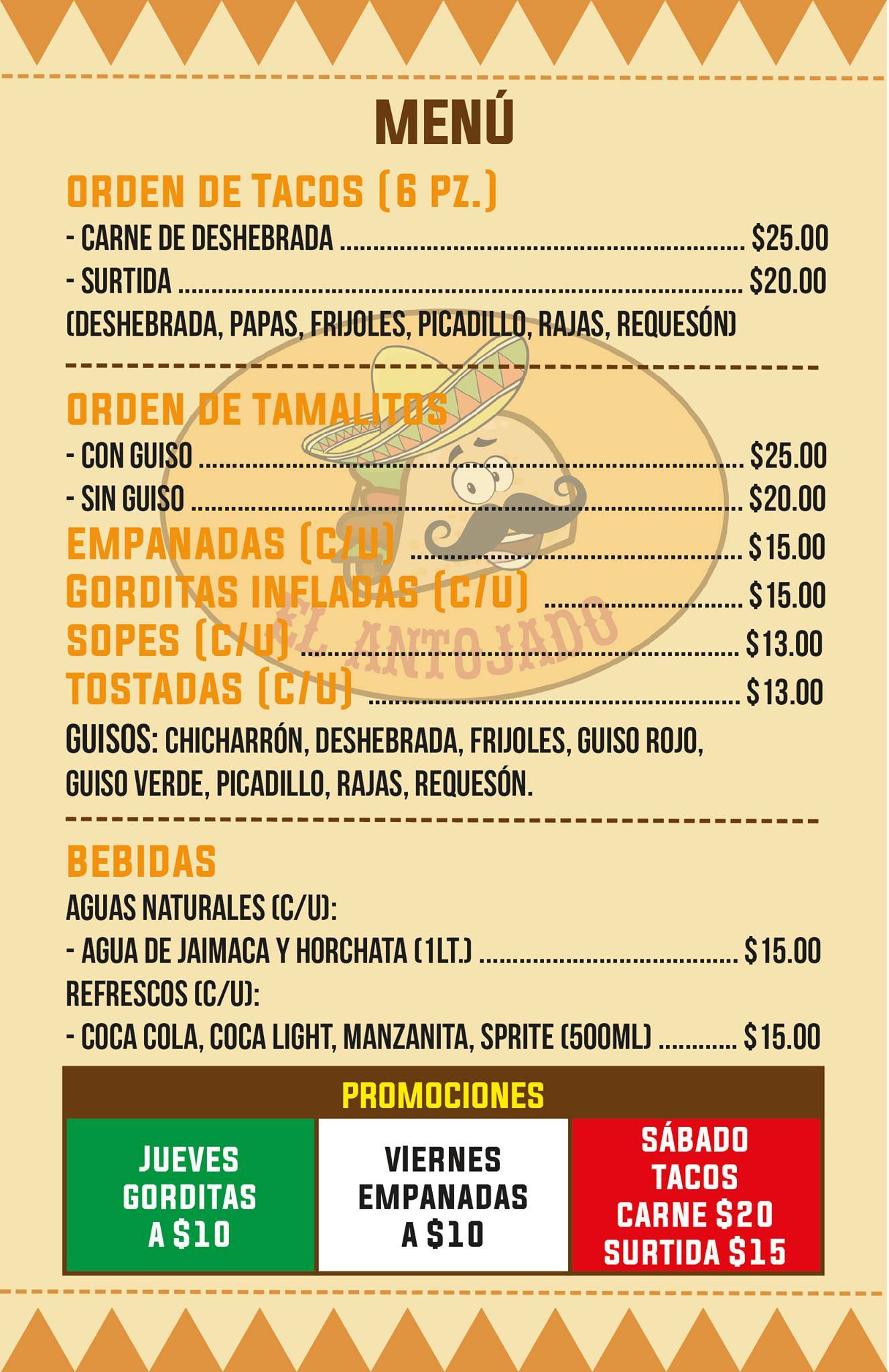 Carta del restaurante El Antojado, Torreón