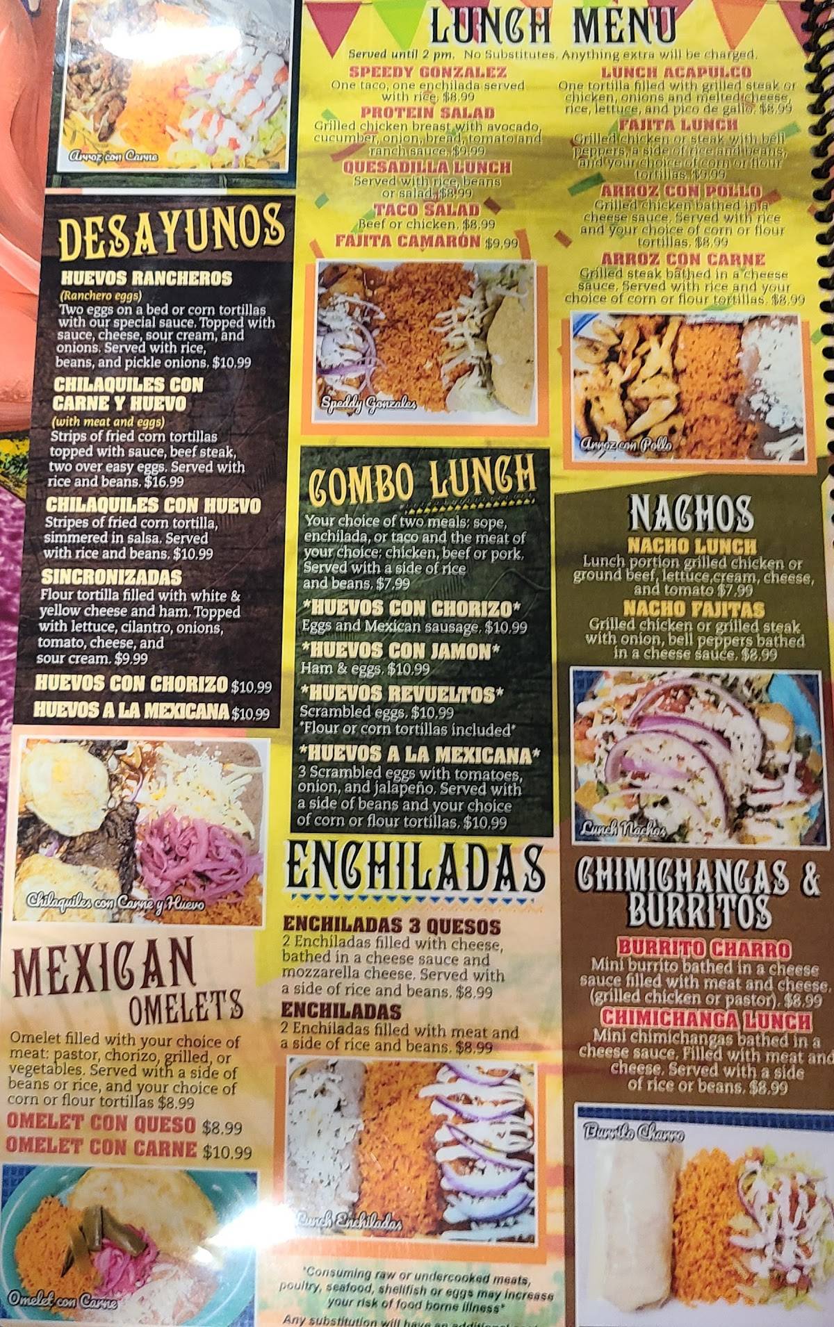 Menu at El Charro restaurant, Crawfordsville, 113 E Pike St