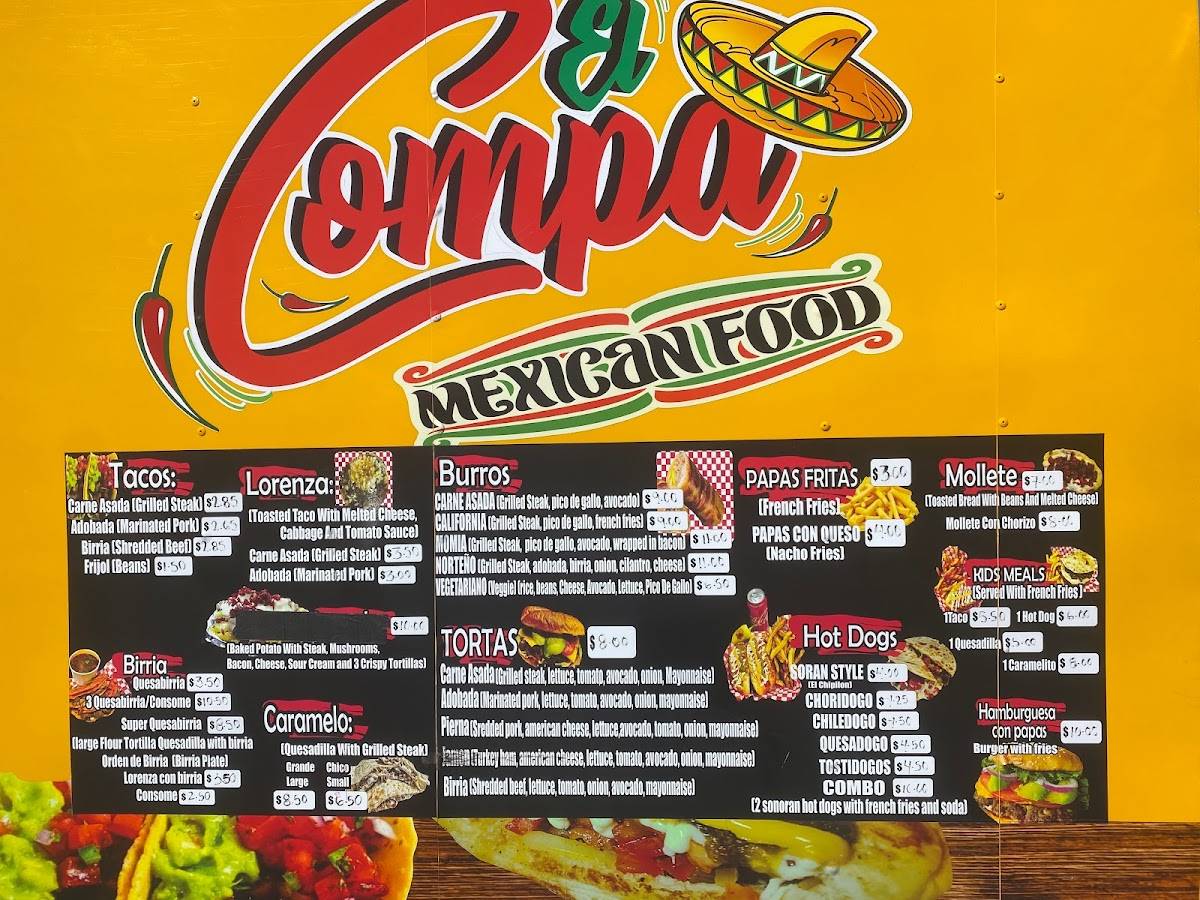 Menu at El Compa Mexican Food restaurant, Tucson
