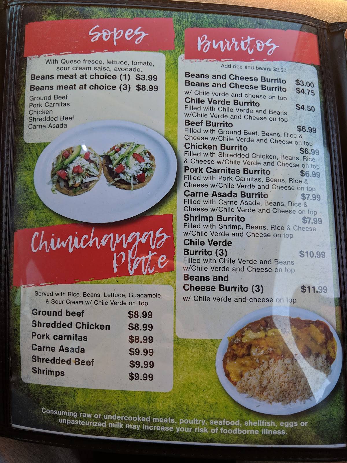 Menu at El Green Burrito restaurant, Tooele, 162 N Main St