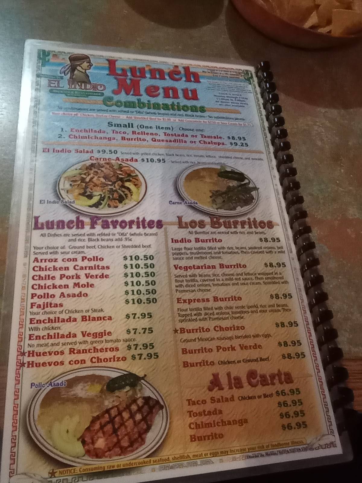 Menu at El Indio Mexican Restaurant, Portland, SE Stark St